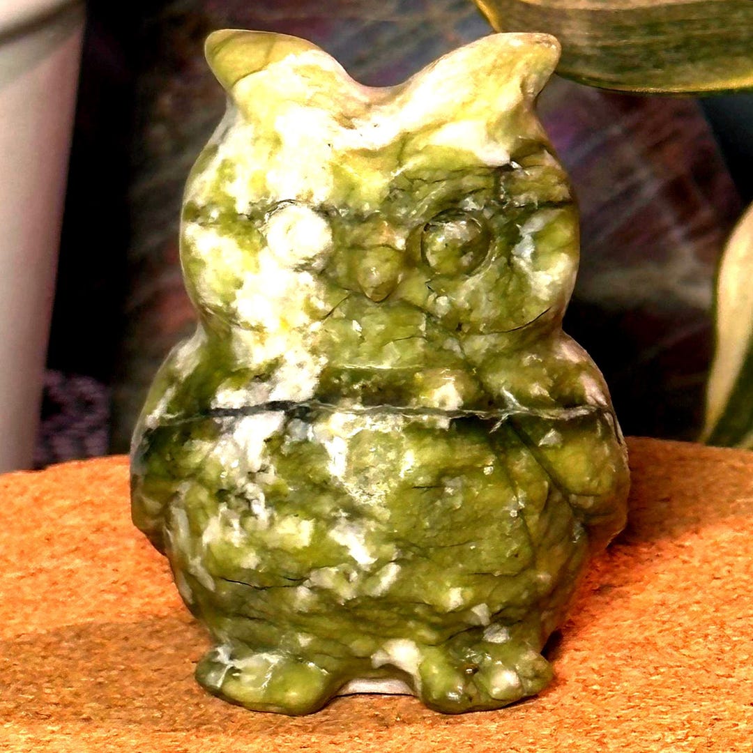 Guardian Owl Carving – Serpentine New Jade Wisdom & Protection Stone - Etsy