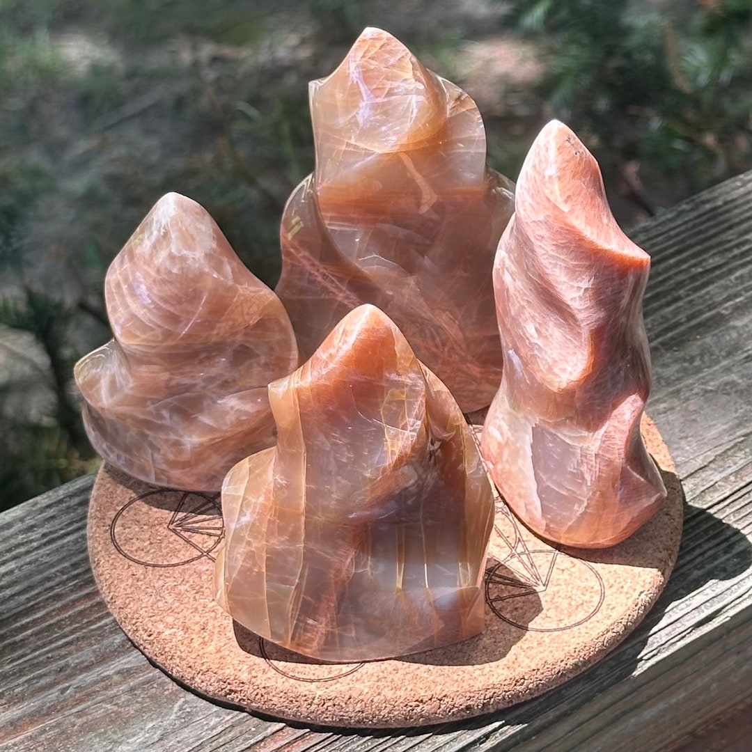 Peach Moonstone Freeform Flames - Radiant Harmony and Intuition - Etsy