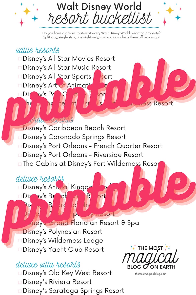 Magical Resort Bucketlist Printable - Etsy