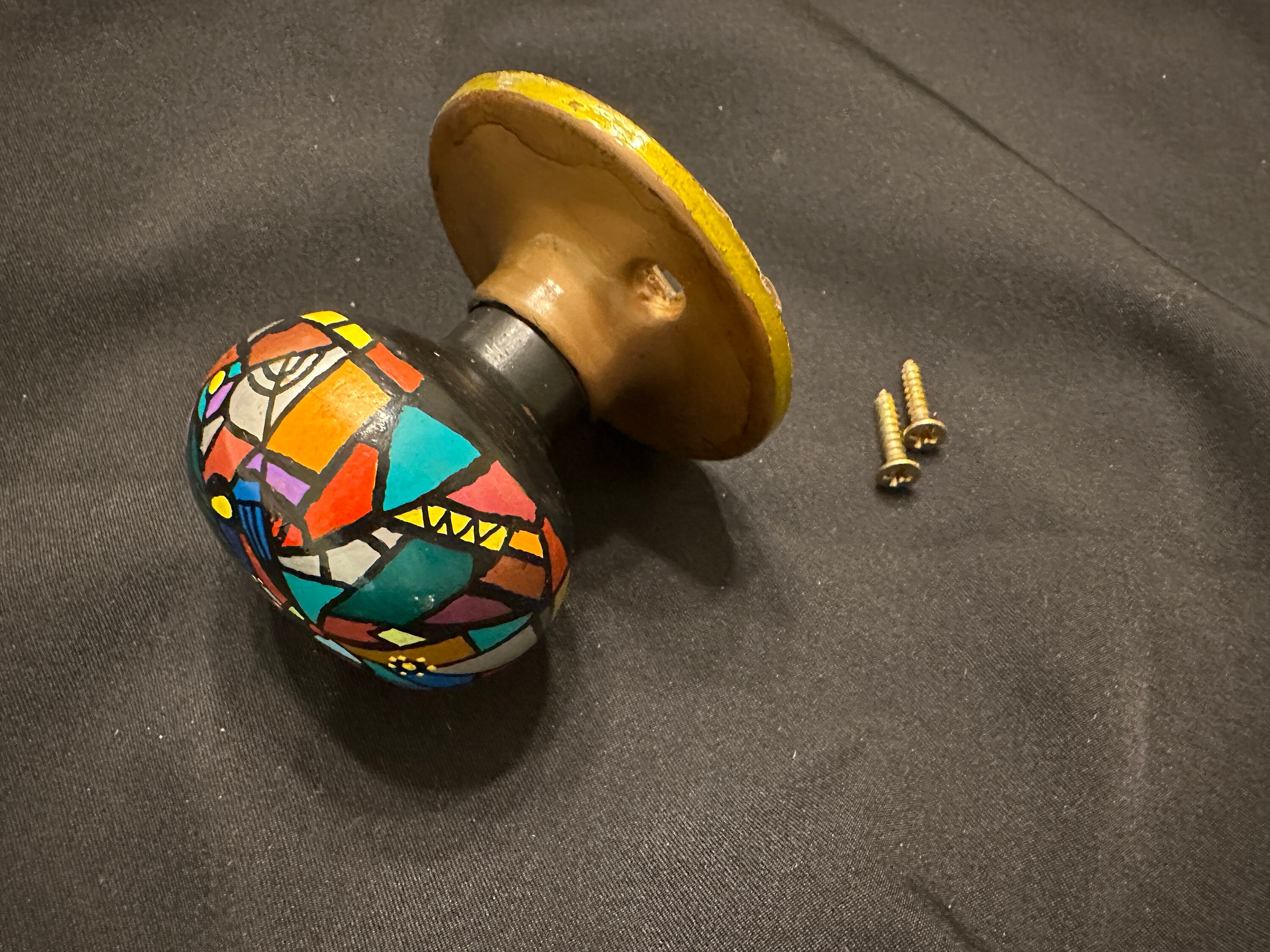 Door Knob Vintage Hand Painted Metal Wall Hat Abstract WORDS Old Upcycled Hardware 1940s Hat ...