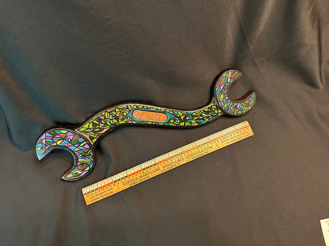HUGE Vintage Tractor Wrench Hand Painted Cast Iron Farming Construction ...