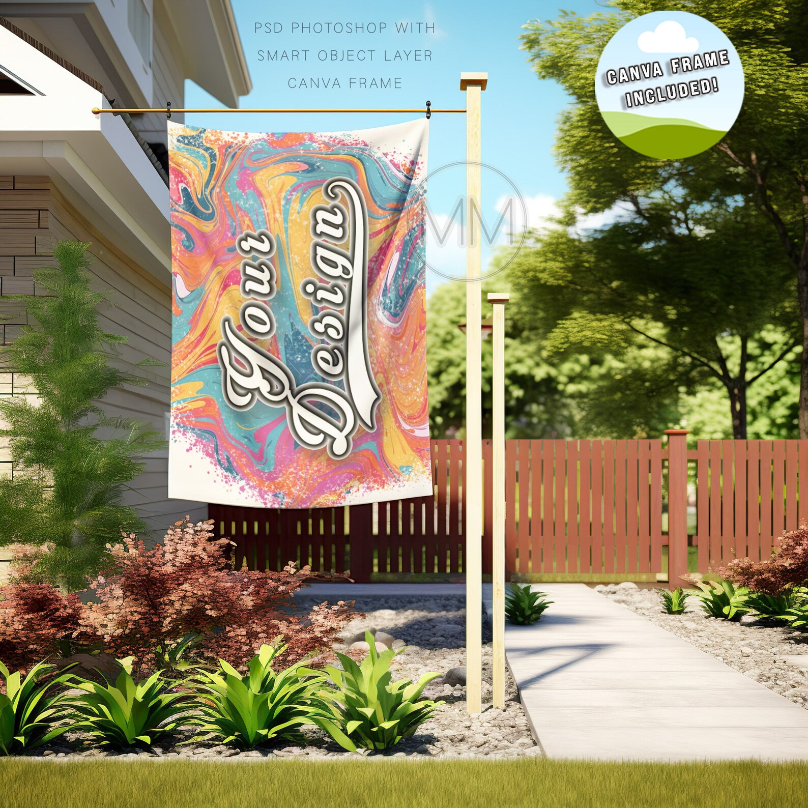 House Flag PSD Mockup Garden Flag Mockup Canva Flag Mockup Smart Object ...