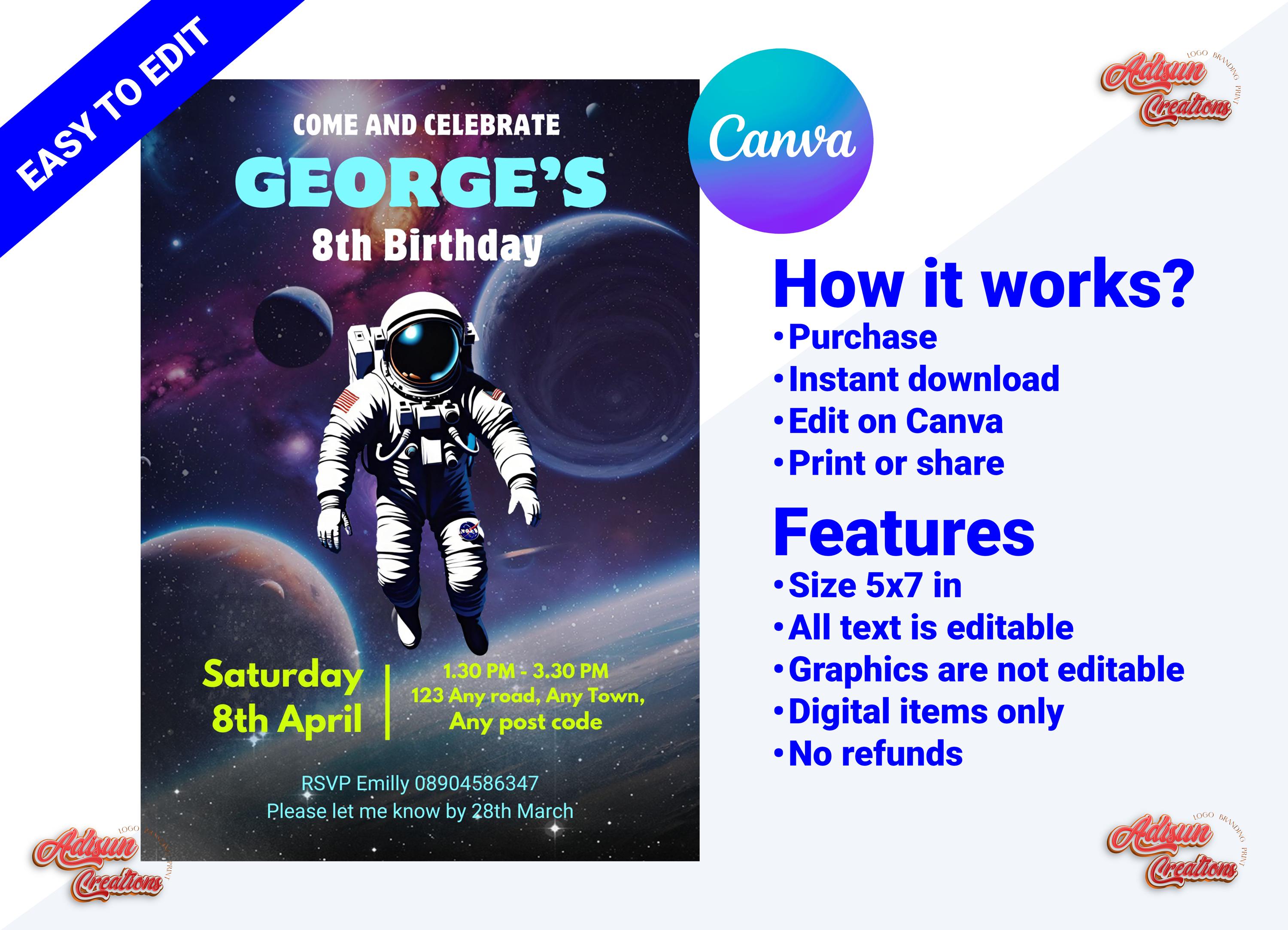 Outer Space Printable Birthday Invitation | Editable Boy Invitation ...