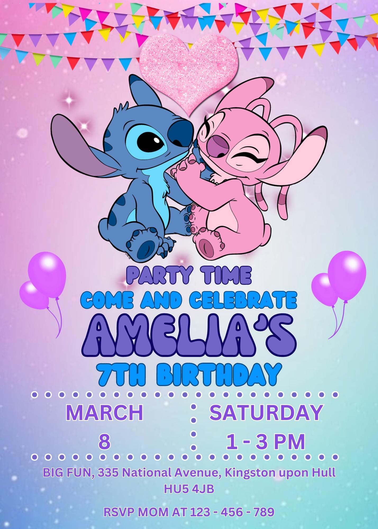Stitch & Angel Printable Birthday Invitation | Editable Girl Invitation ...