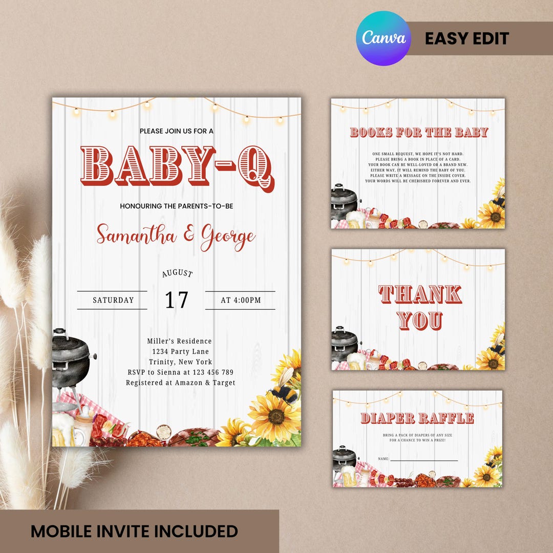 Editable BBQ Baby Shower Invitation Bundle | Backyard Baby-q Invite ...