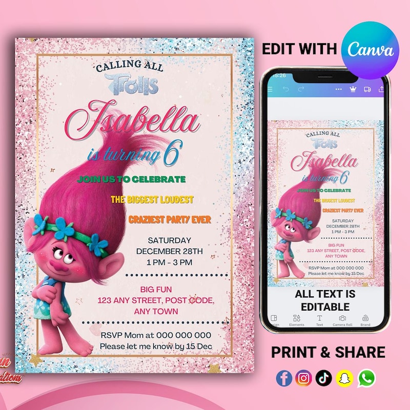 Trolls World Tour Invitation - Etsy