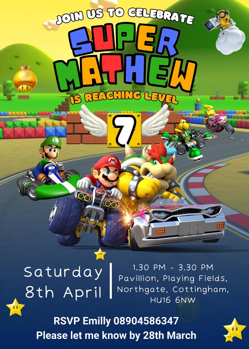MARIO KART Printable Birthday Invitation | Editable Boy Invitation ...
