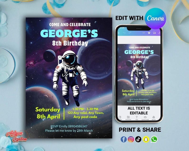 Outer Space Printable Birthday Invitation | Editable Boy Invitation ...