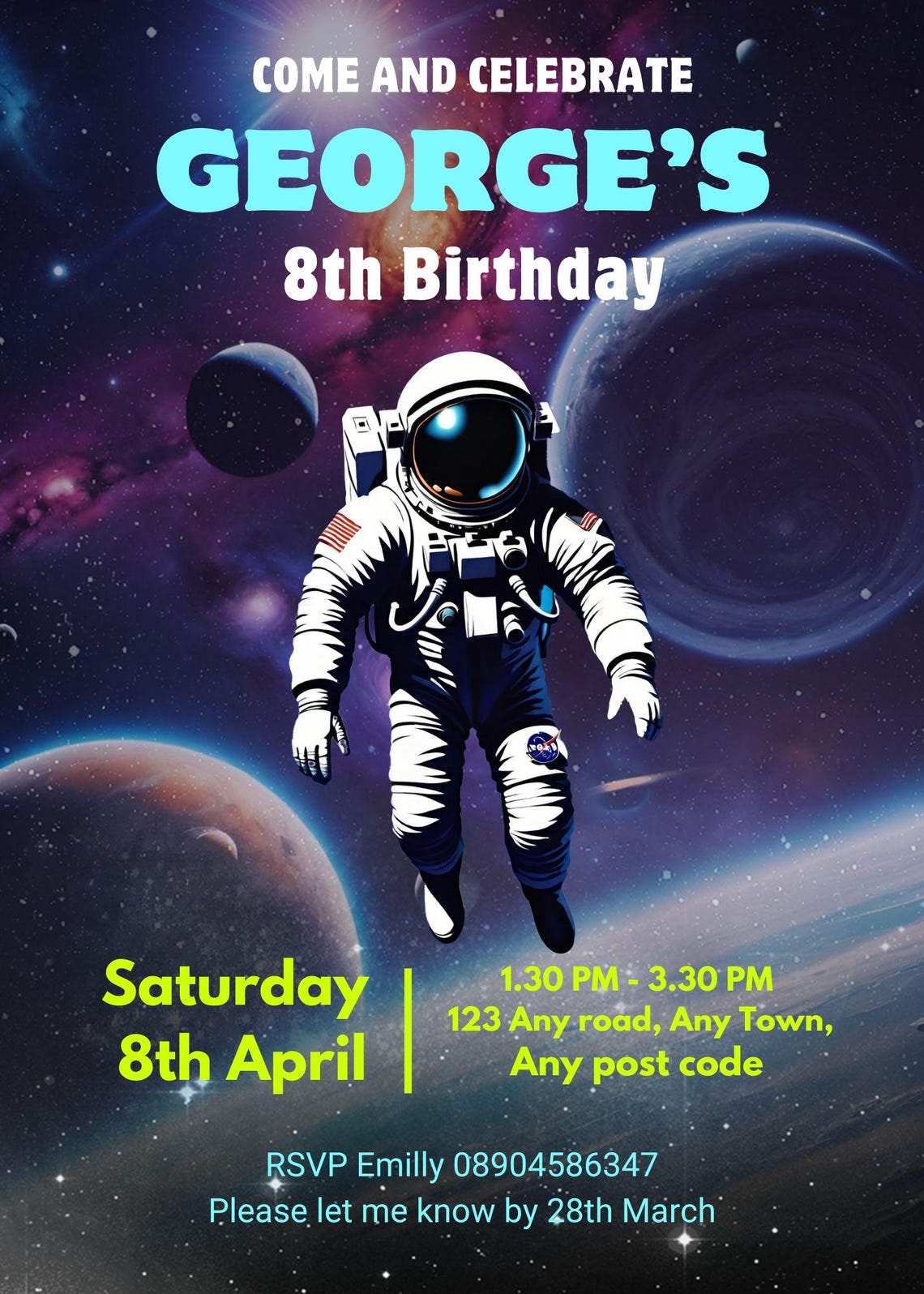 Outer Space Printable Birthday Invitation Editable Boy Invitation ...