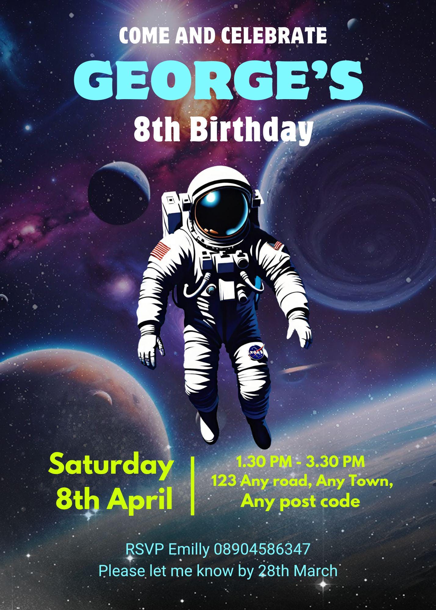 Outer Space Printable Birthday Invitation | Editable Boy Invitation ...