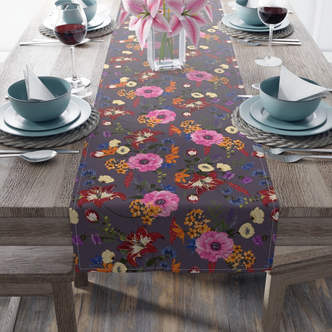 Dusty Mauve Maximalist Floral Table Runner - Etsy