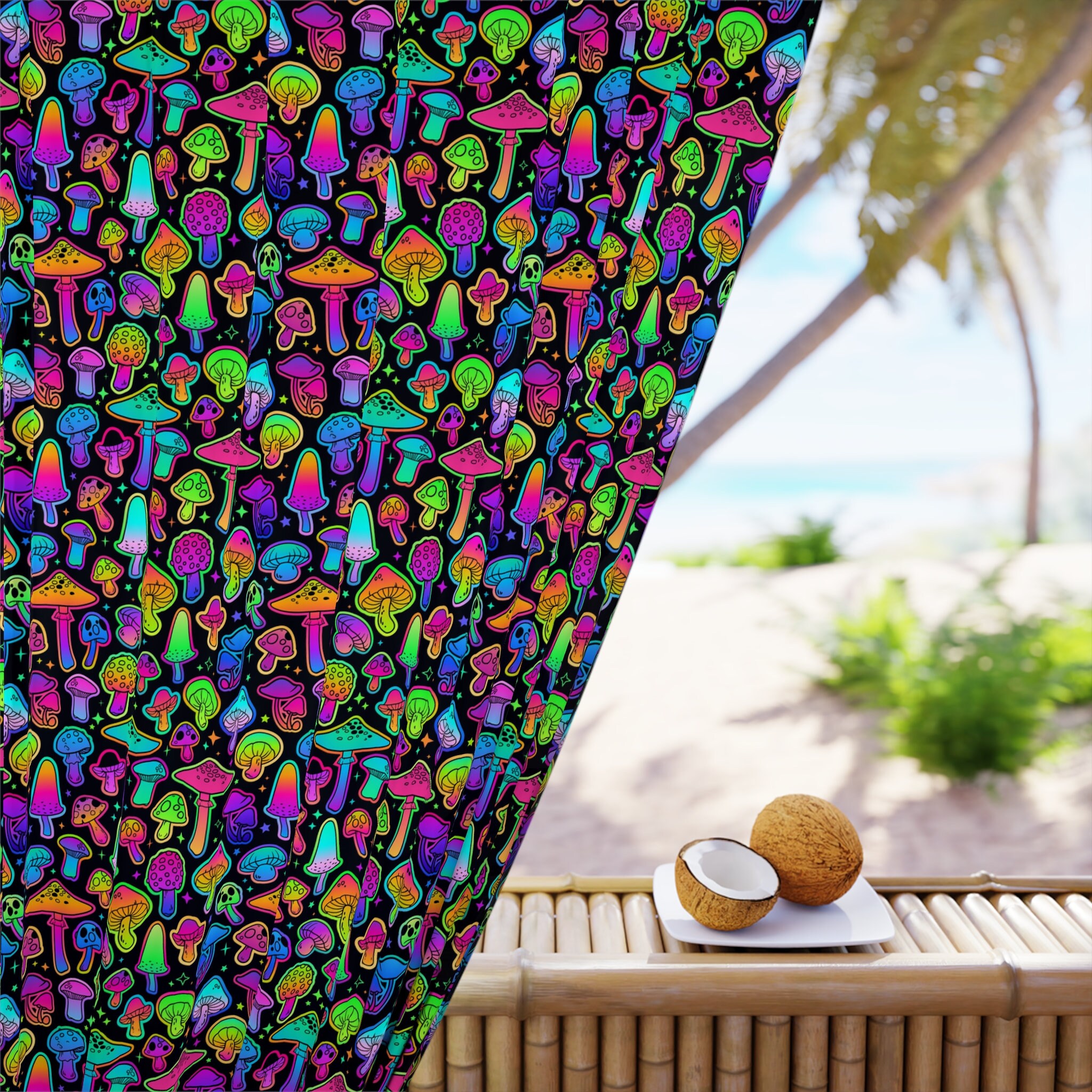 Trippy Multicolour Mushroom Print Blackout Curtains 1 Curtain - Etsy
