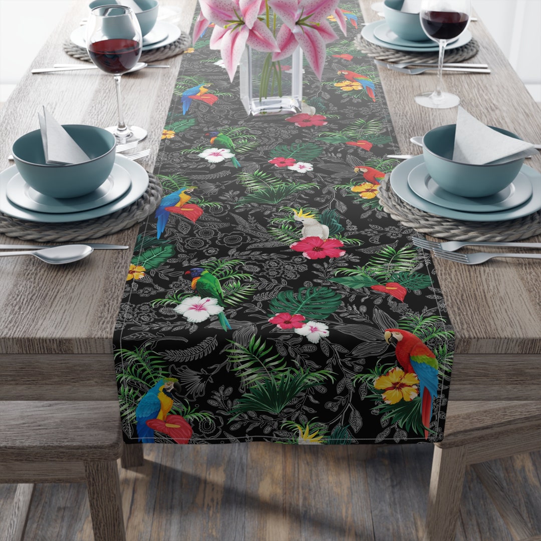 Quirky Maximalist Tropical Parrot Botanical Table Runner - Etsy