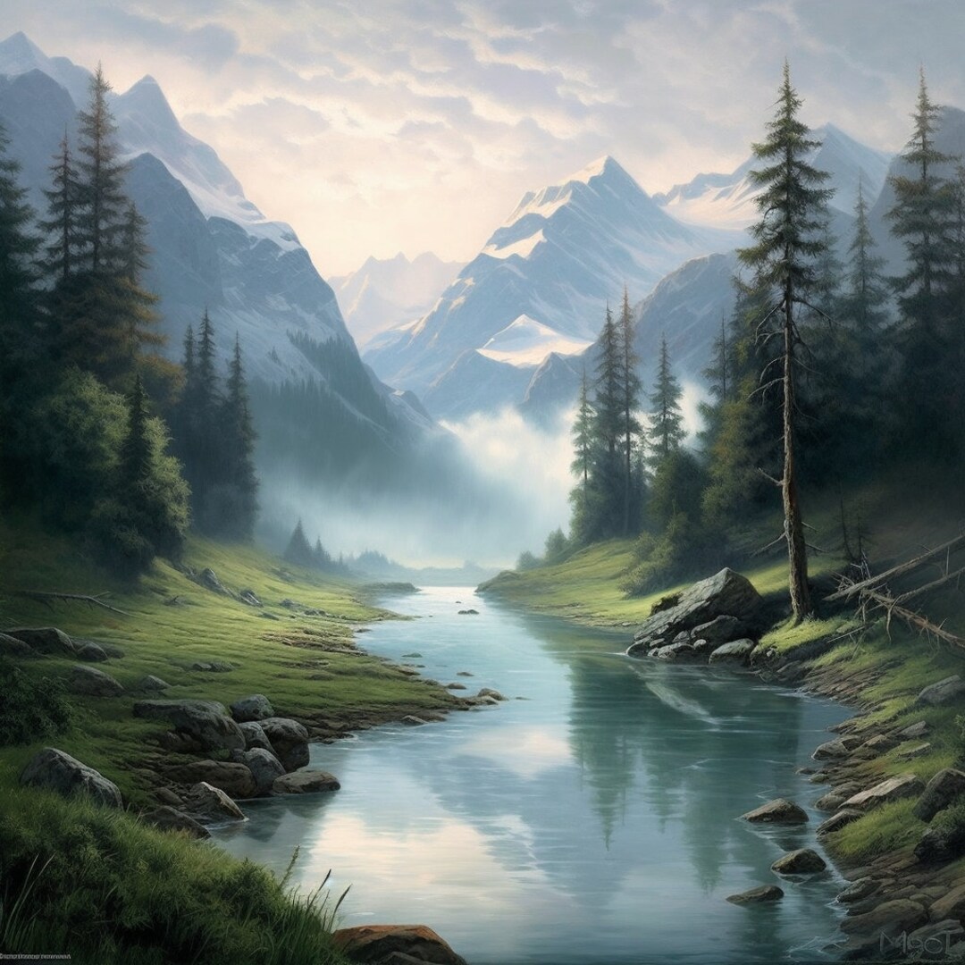 Misty Valley PNG - Valley With Stream PNG - Nature PNG - Stream With ...