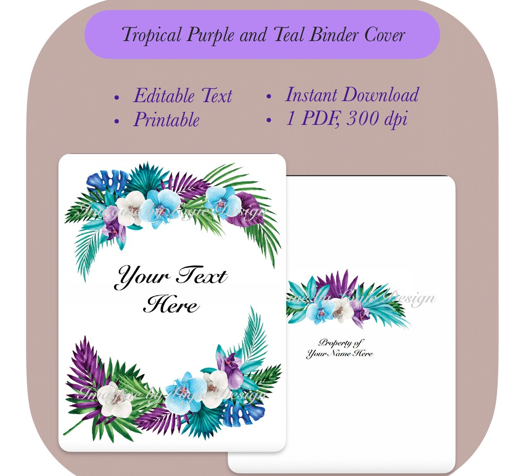 Purple Teal Tropical Binder Cover Planner Cover Letter Size Printable ...