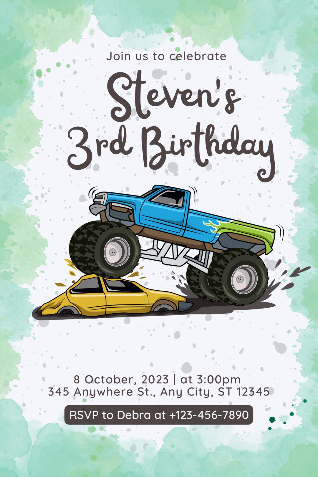 Editable Monster Truck Birthday Invitation Template Printable - Etsy