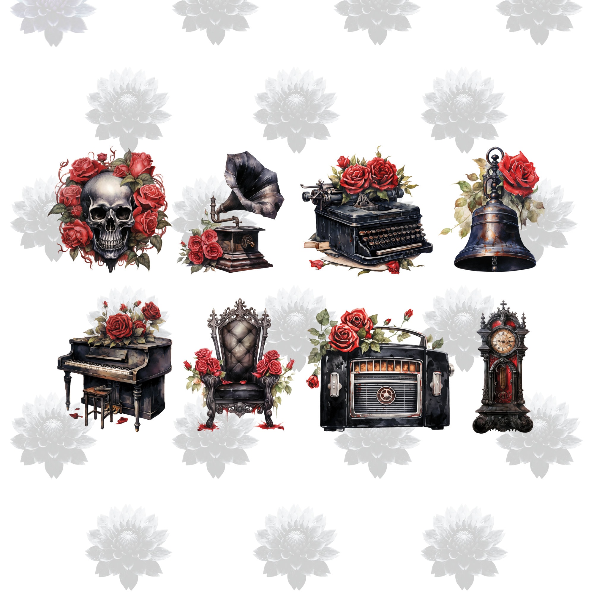 Watercolor Gothic Antique Clipart - Vintage, Antiquated Images, PNG ...