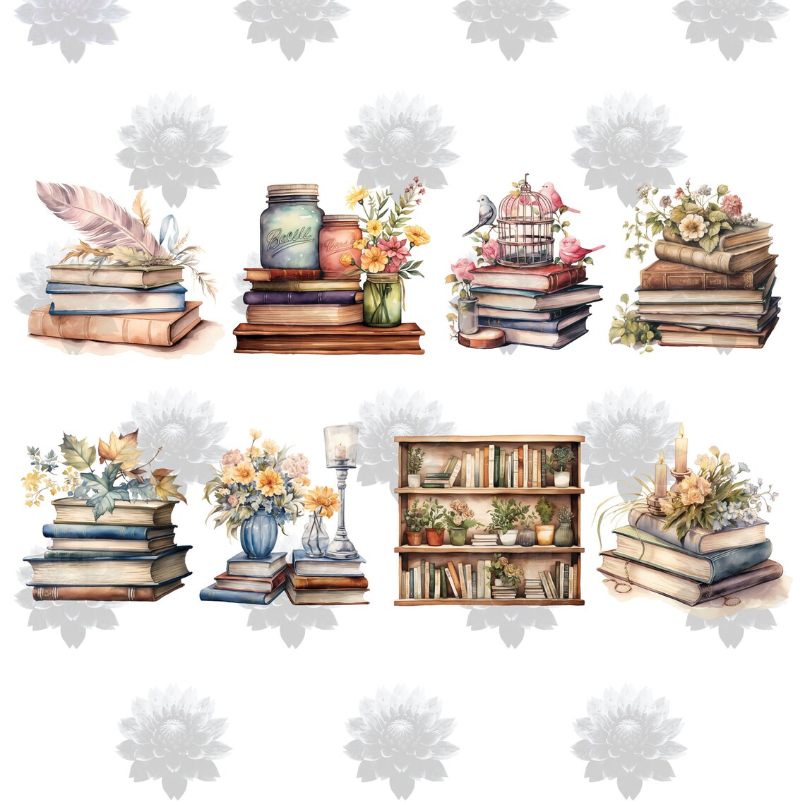 Watercolor Cottagecore Books Clipart - Floral Antique Book, PNG Format ...