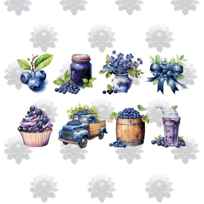 Watercolor Blueberries Clipart - Blueberry Themed Illustrations, for ...