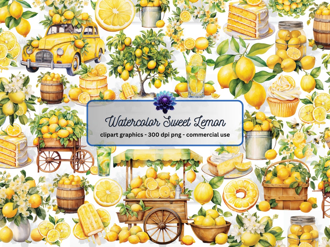 Watercolor Sweet Lemon Clipart - Lemonade, Citrus Fruit PNG Graphics ...