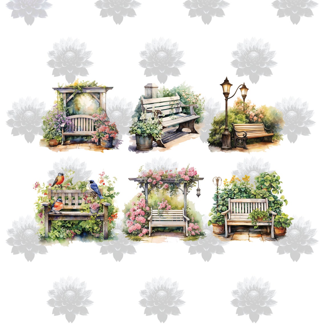 Watercolor Garden Benches Clipart - Park Bench, PNG Format Instant ...