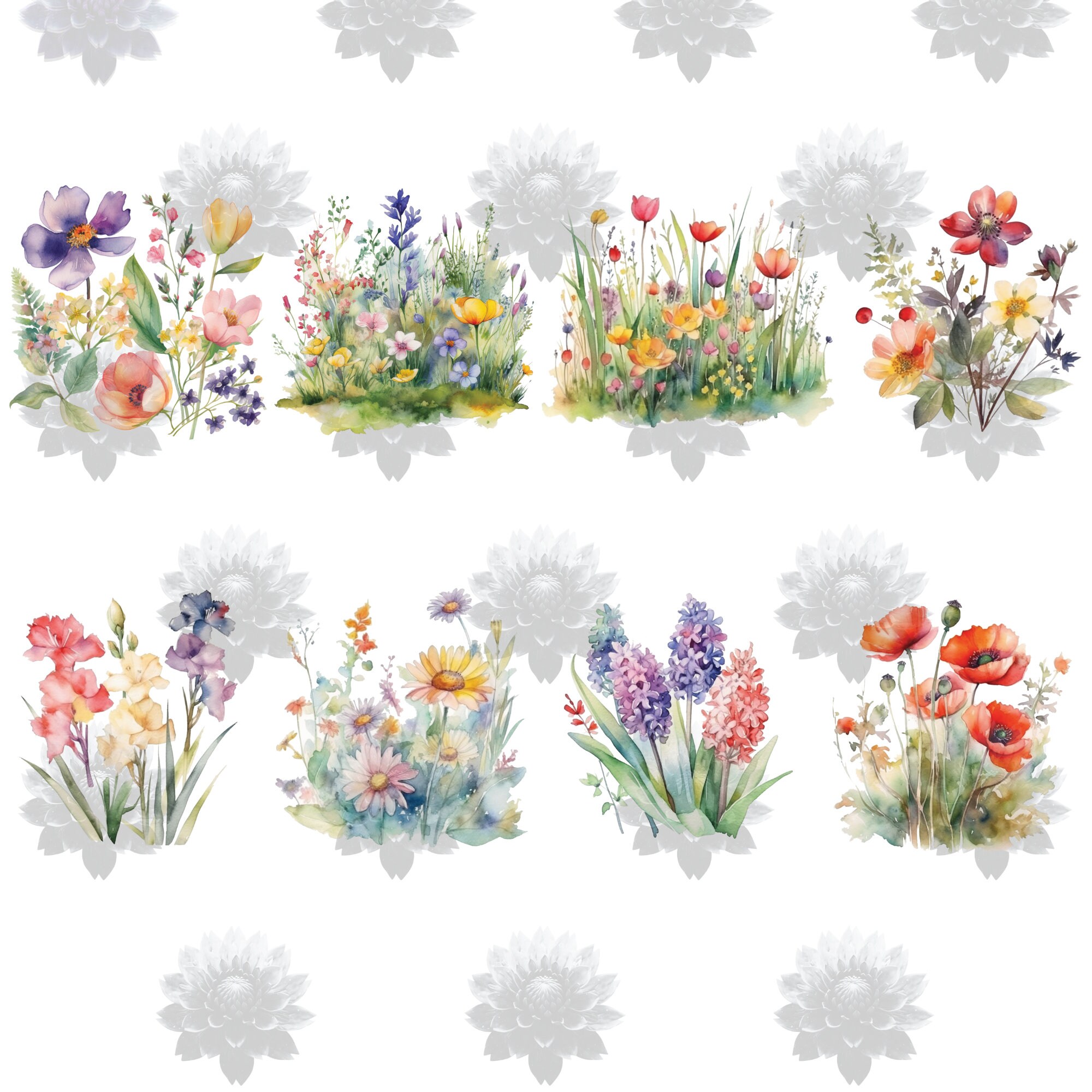Watercolor Meadow Flowers Clipart - Spring Wildflower Floral PNG Format ...