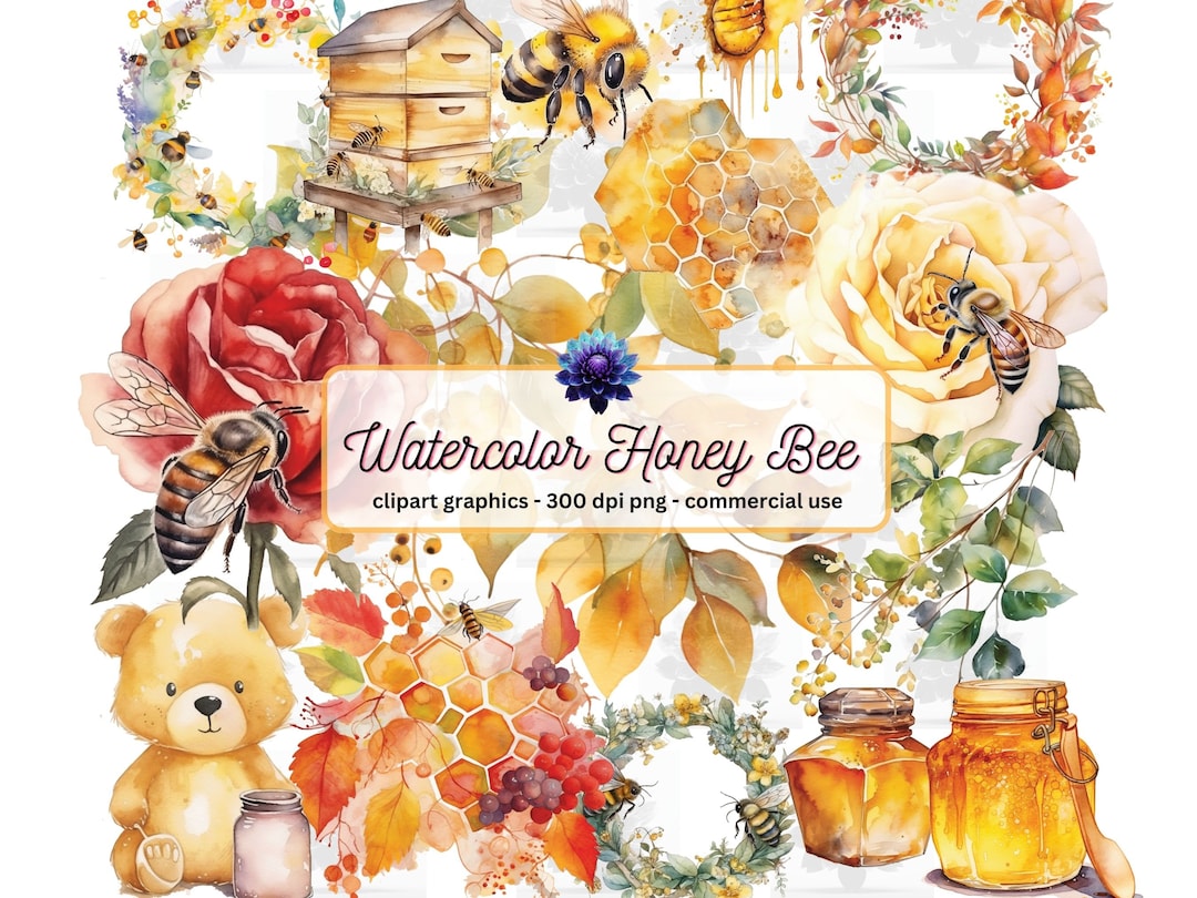 Watercolor Honey Bee Clipart, Spring & Autumn Garden Bee Clip Art PNG ...