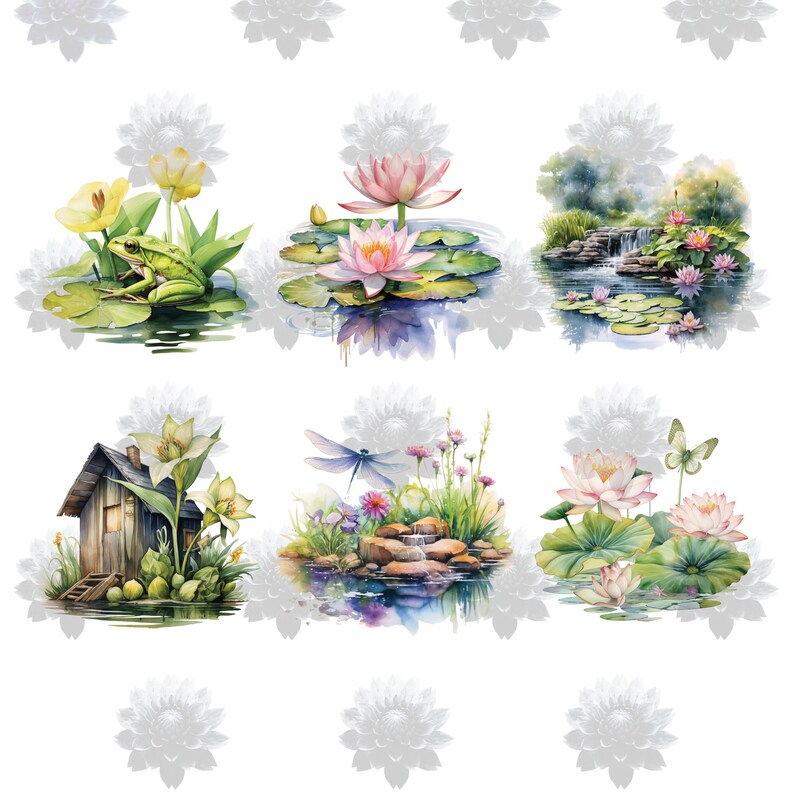 Watercolor Lily Pond Clipart - Springtime Lily Pad Illustrations, PNG ...