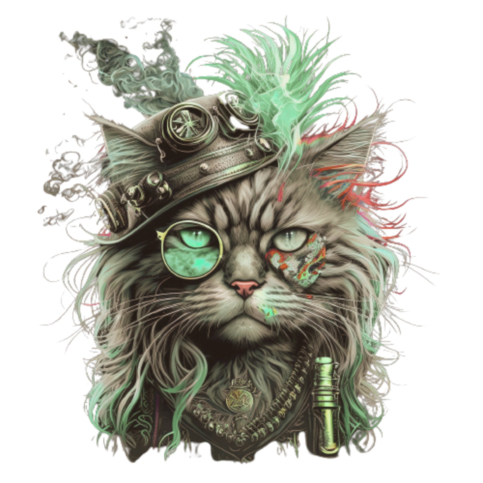 Whimsical Feline Fusion: Soft Colour Cat Punk and Mono Cat - Etsy