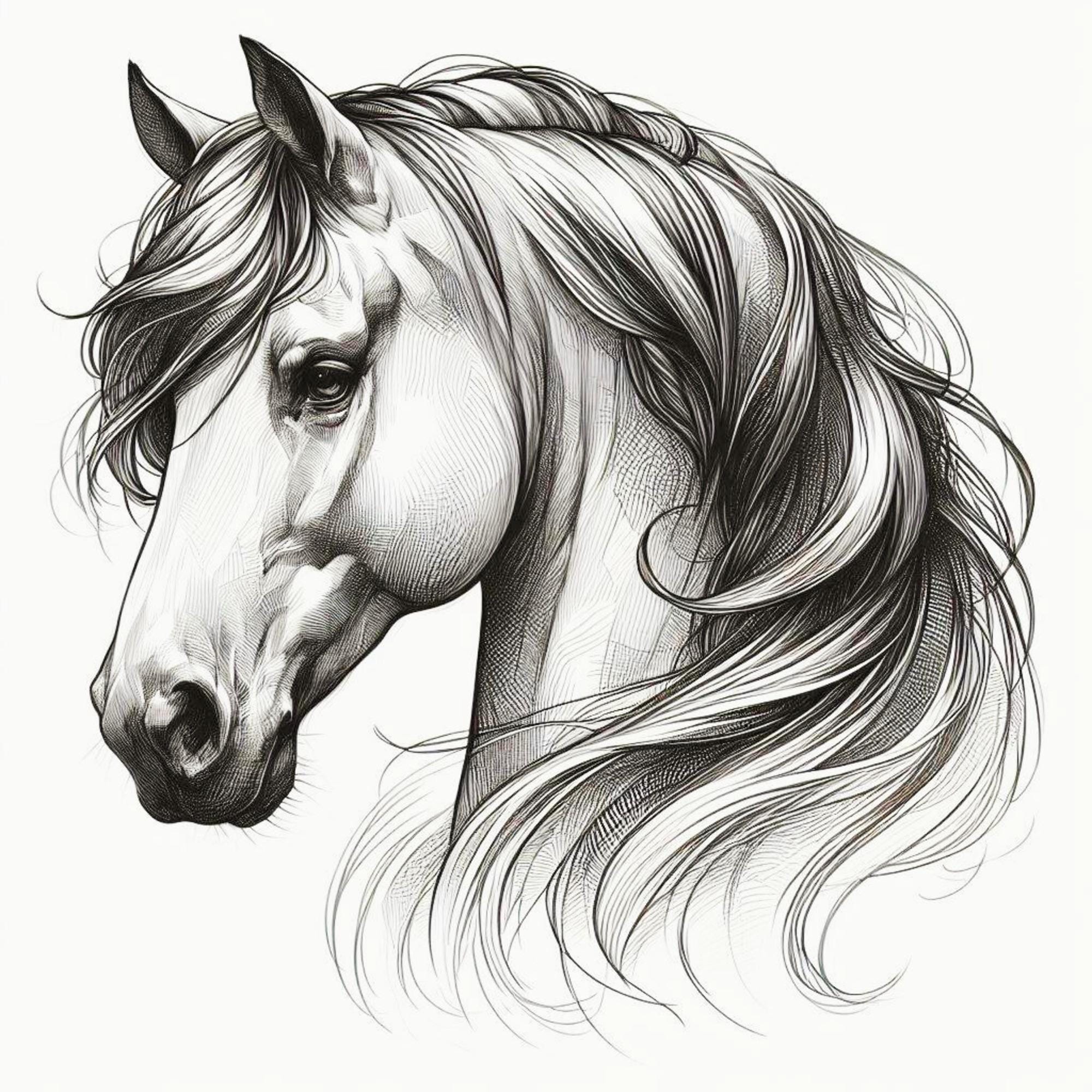 Majestic Equine Beauty Graceful Horse Head Sketch, Hand-drawn ...