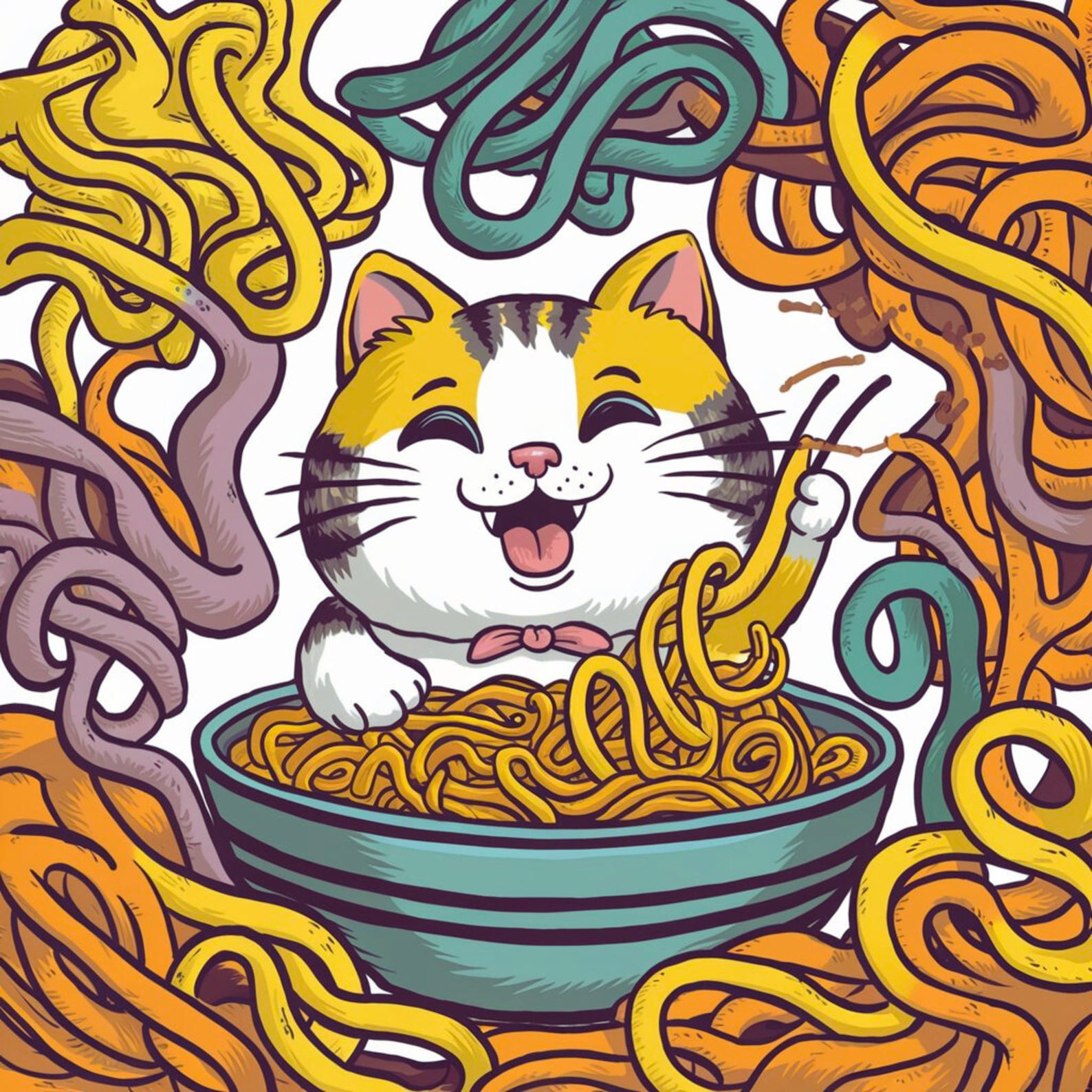 Joyful Cat Noodle Party Whimsical Clipart for Instant Digital Fun - Etsy