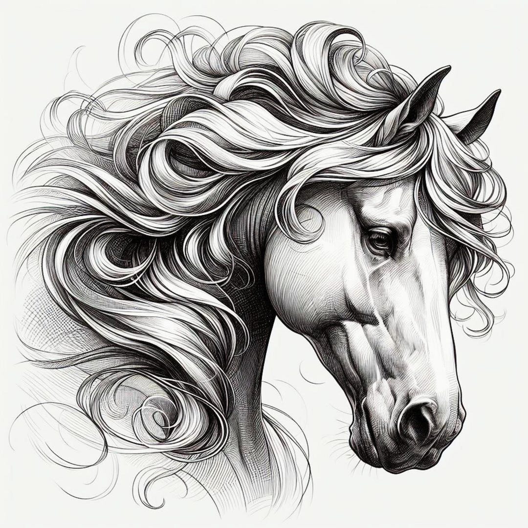 Majestic Equine Beauty Graceful Horse Head Sketch, Hand-drawn ...
