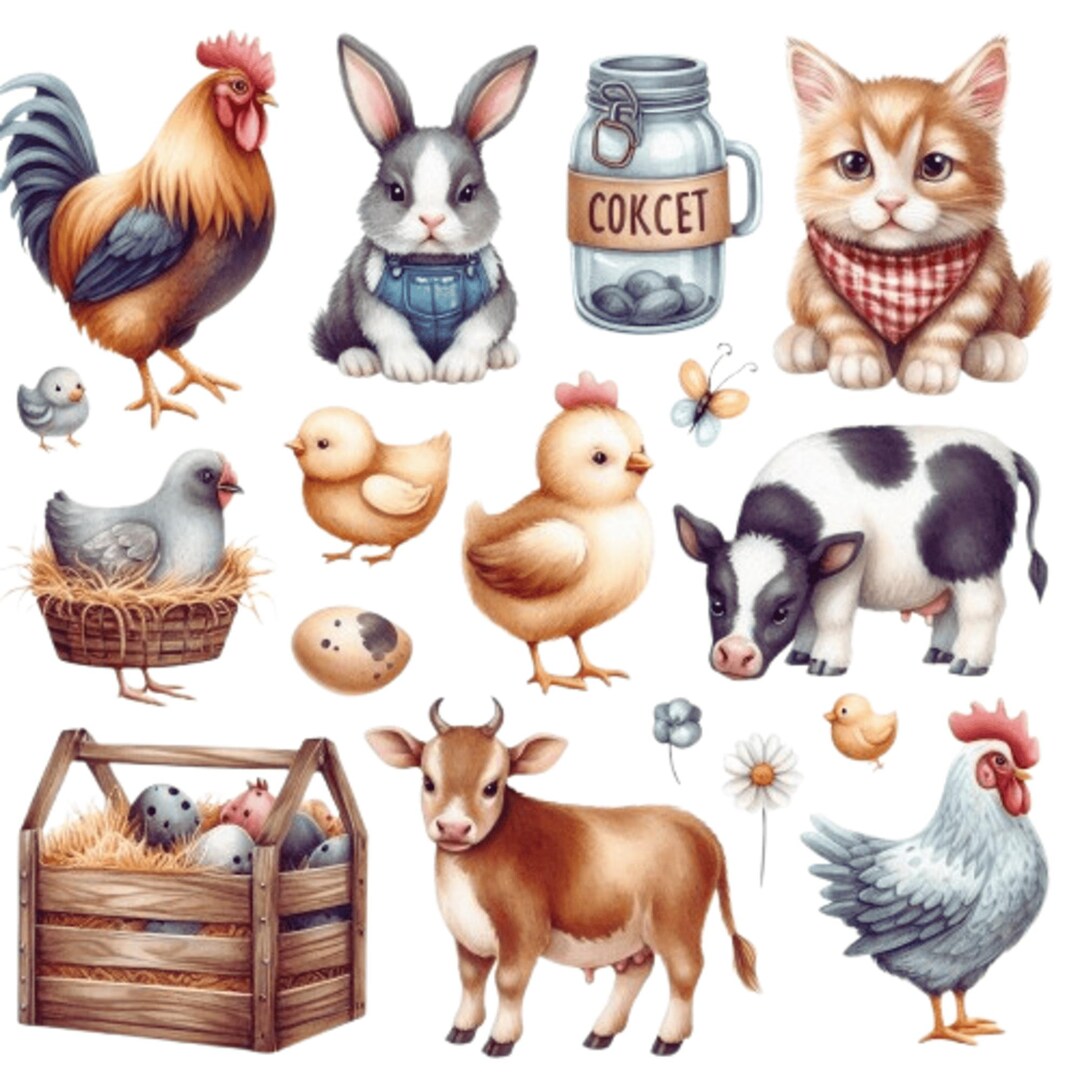 Farm Animals Watercolor Clipart Bundle - Etsy