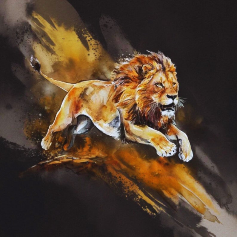 Majestic Mane: A Golden Lion's Power on Etsy US, Lion Face Digital Art ...
