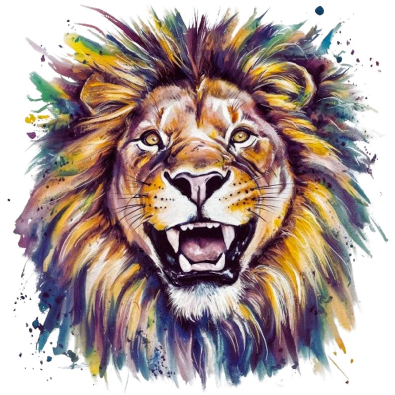 Majestic Mane: A Golden Lion's Power on Etsy US, Lion Face Digital Art ...