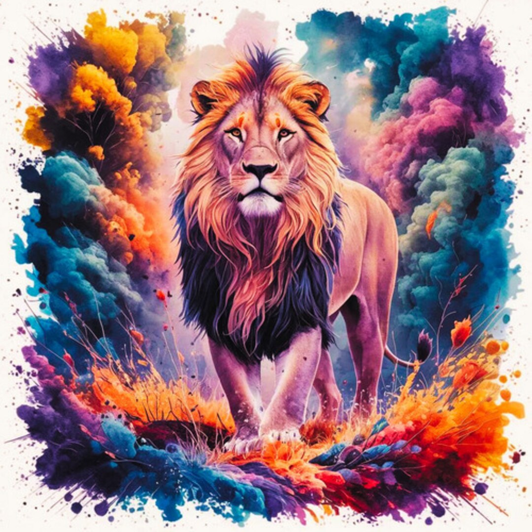 Majestic Mane: A Golden Lion's Power on Etsy US, Lion Face Digital Art ...