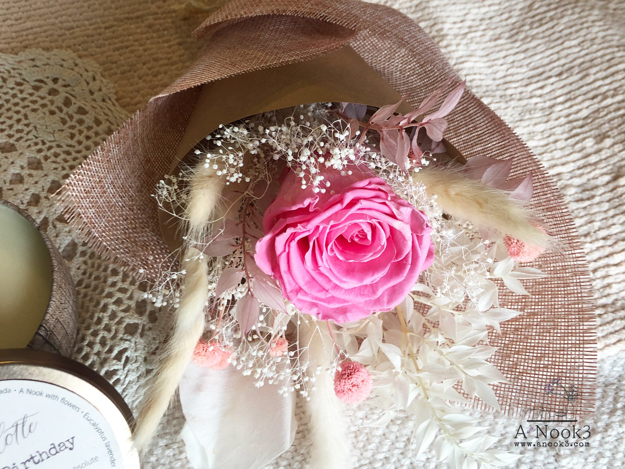 Pink Preserved Rose Petite Boho Bouquet Pink & Cream Dried Flower ...