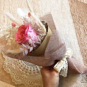 Pink Preserved Rose Petite Boho Bouquet Pink & Cream Dried Flower ...