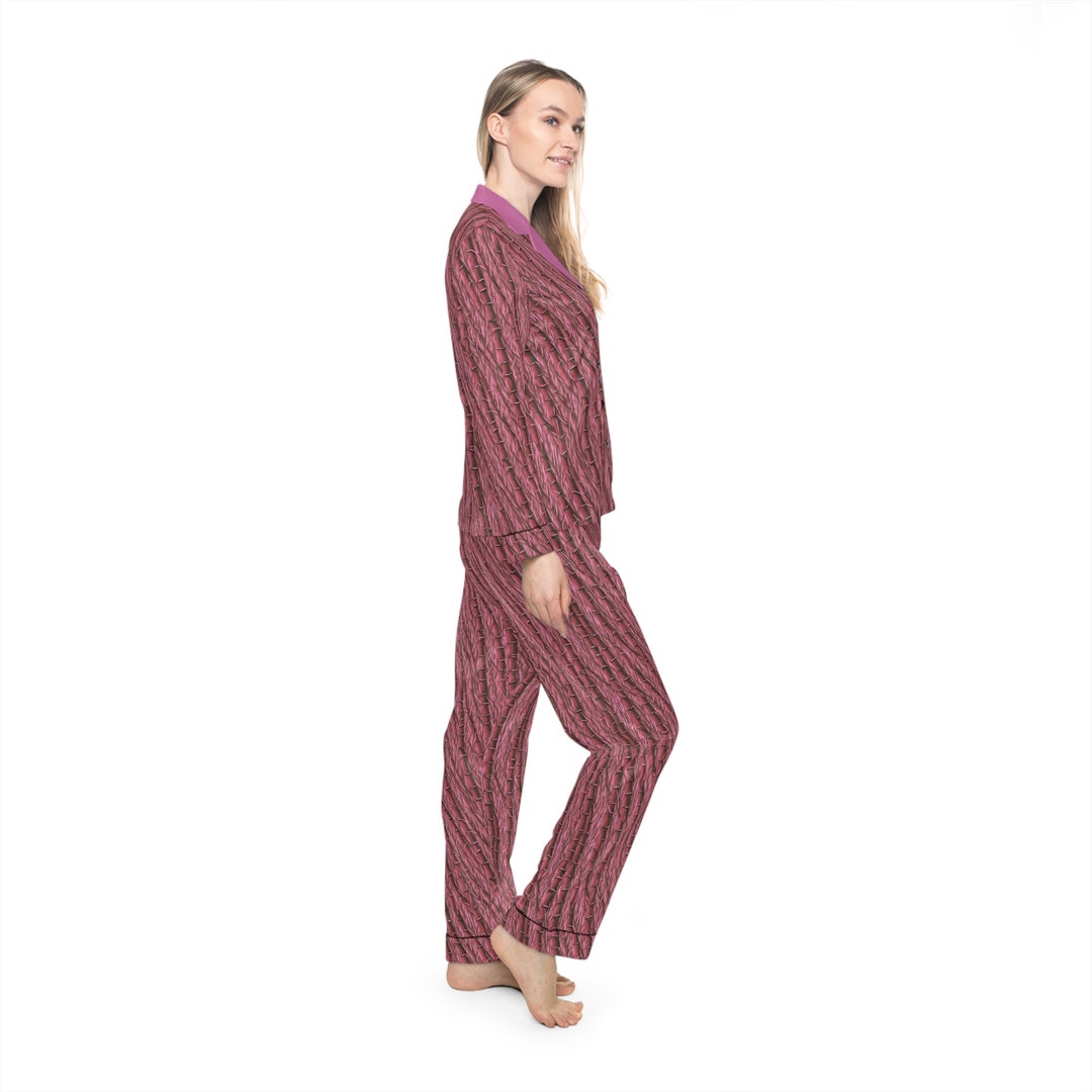 Pink Bamboo Forest Women's Satin Pajamas AOP - Etsy