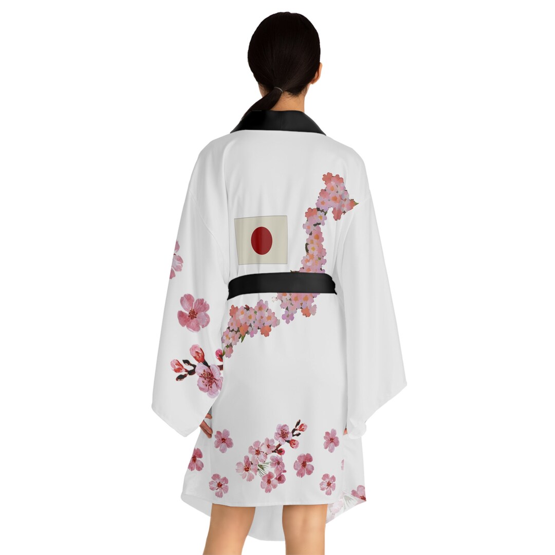 Cherry Blossom white Haori Wrap Long Sleeve Kimono Robe AOP - Etsy