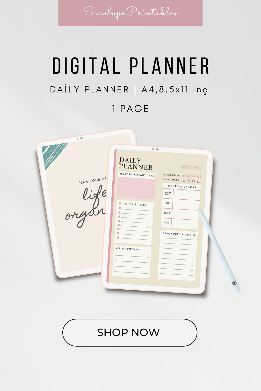 Minimalist Daily Planner Printable, Daily to Do List for Work/home ...