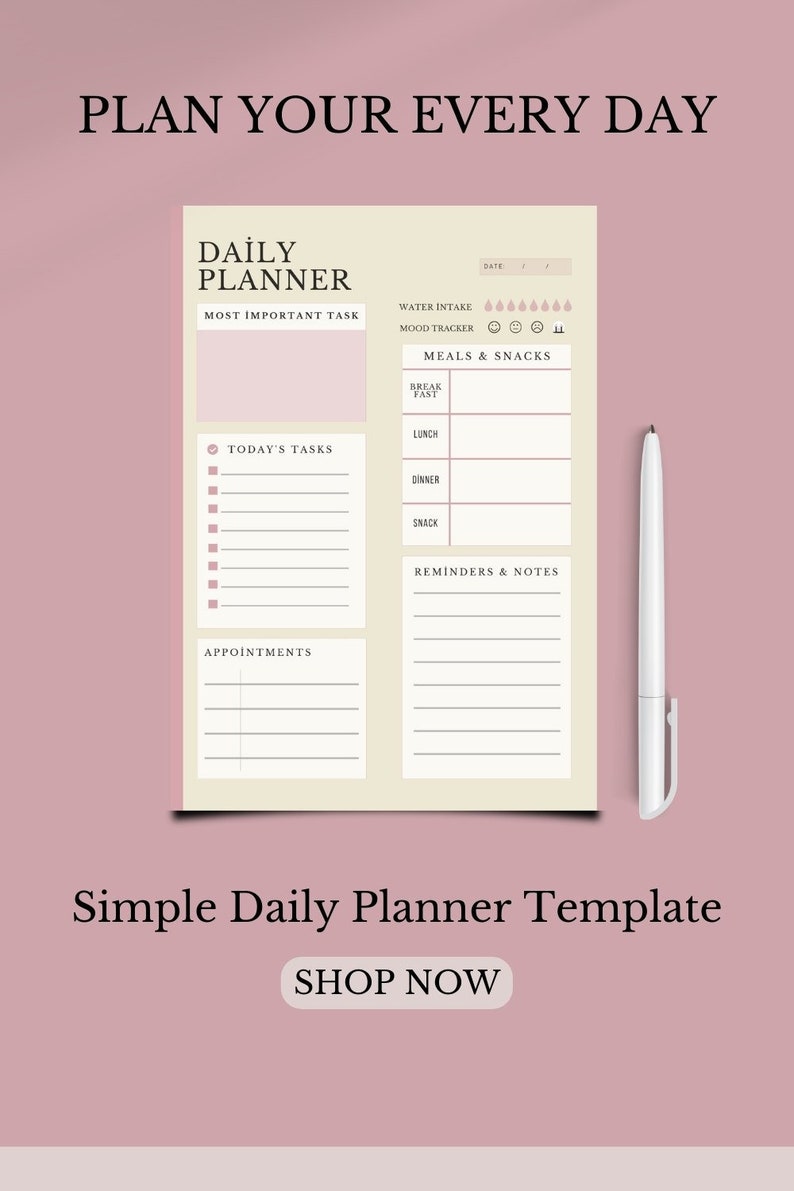 Minimalist Daily Planner Printable, Daily to Do List for Work/home ...