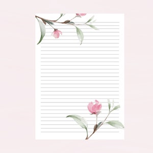 Floral Printable Letter Paper, Line Sheet, Floral Printable, Writing ...