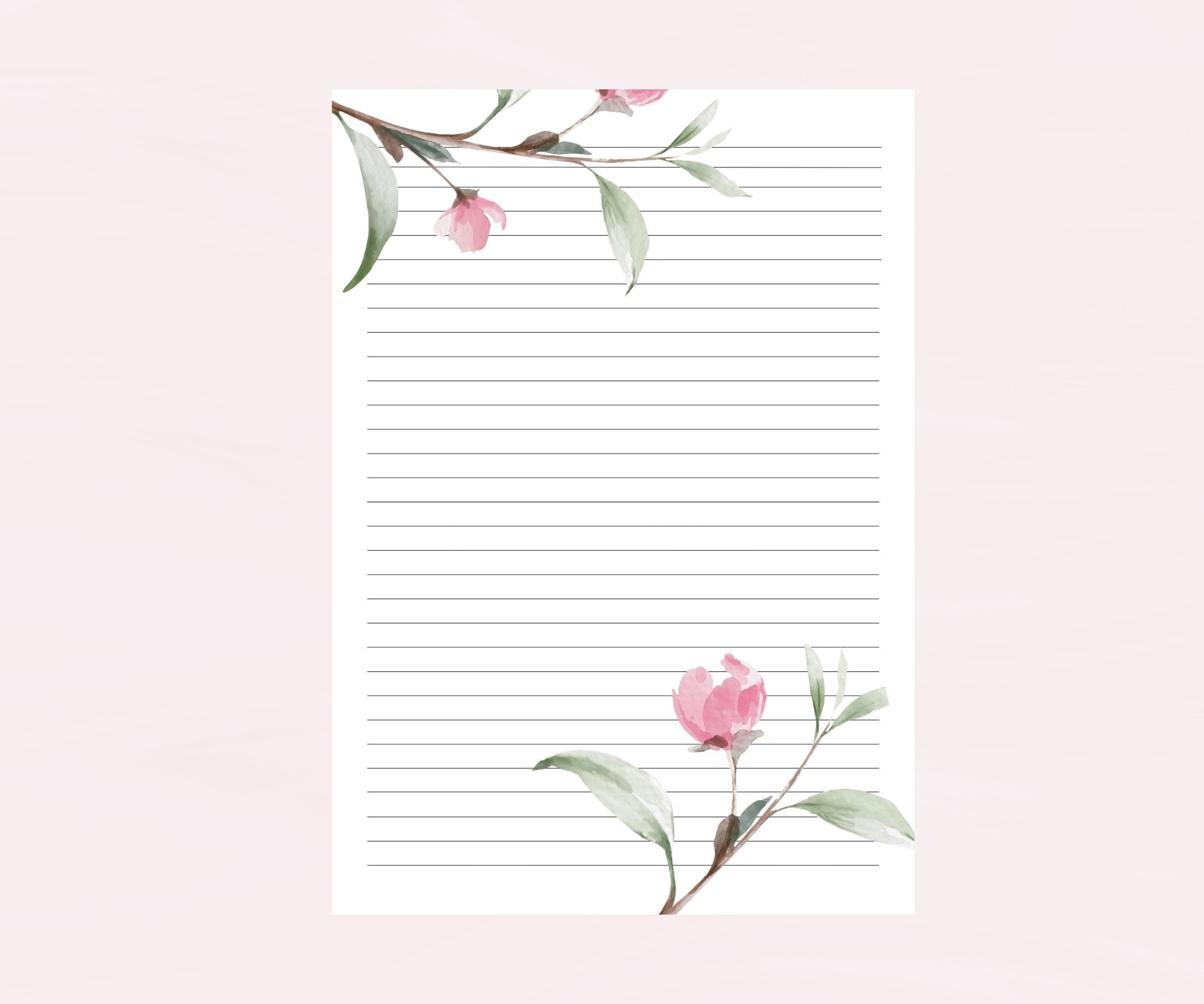 Floral Printable Letter Paper, Line Sheet, Floral Printable, Writing ...