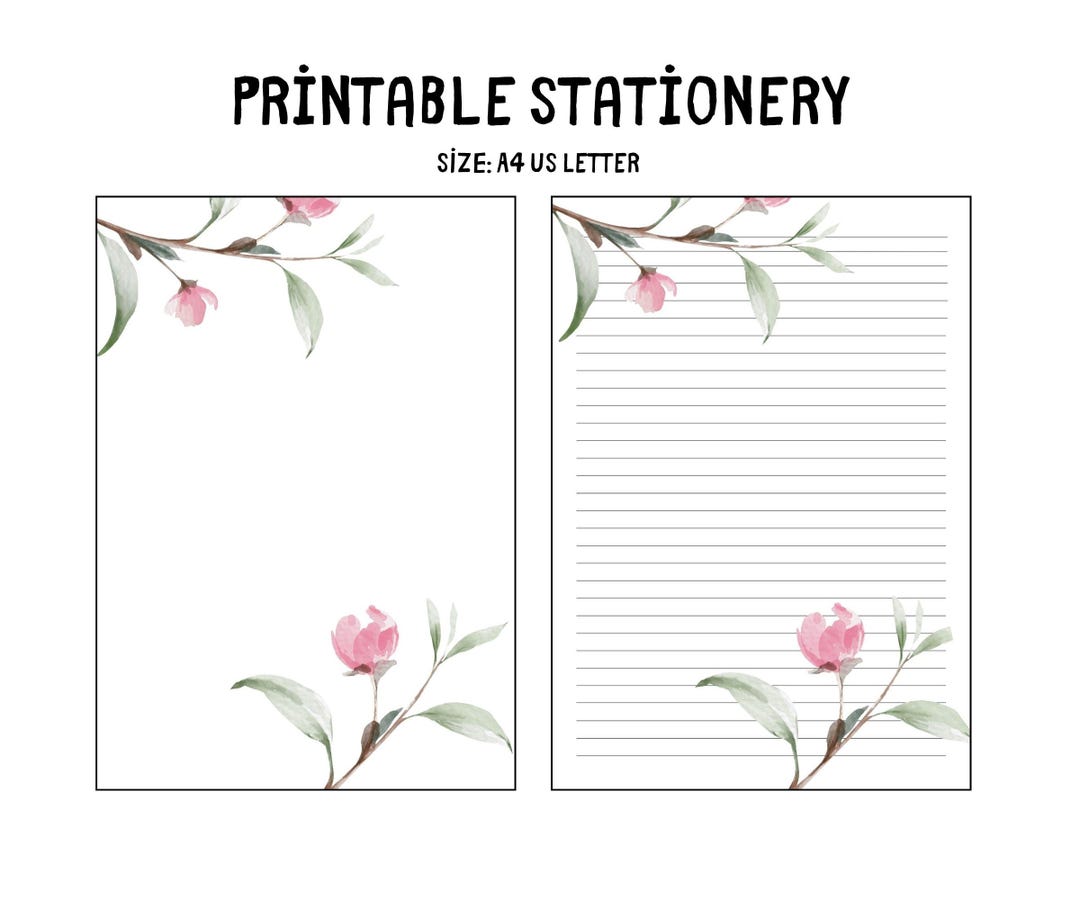 Floral Printable Letter Paper, Line Sheet, Floral Printable, Writing ...