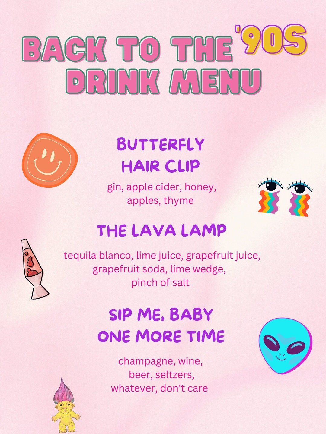 90s Drink Menu Sign - Etsy