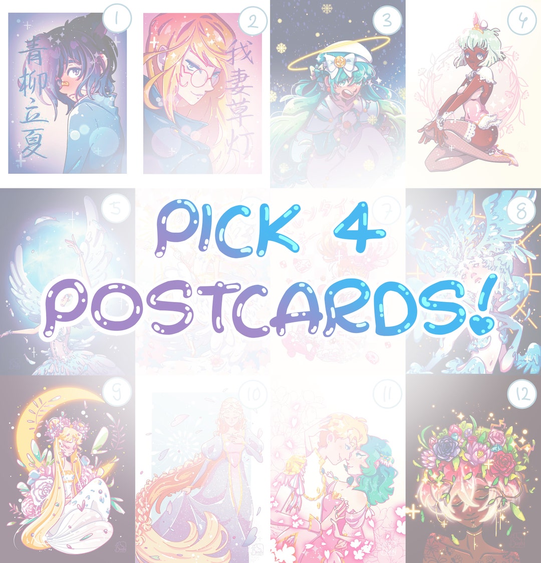 4 Anime Postkarten Bundle - Etsy