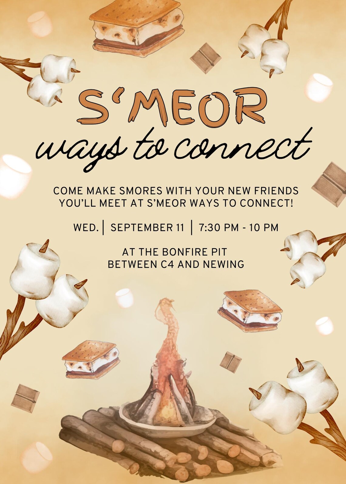 Editable Canva Template | Jewish S'mores Event Flyer | Warm Bonfire ...