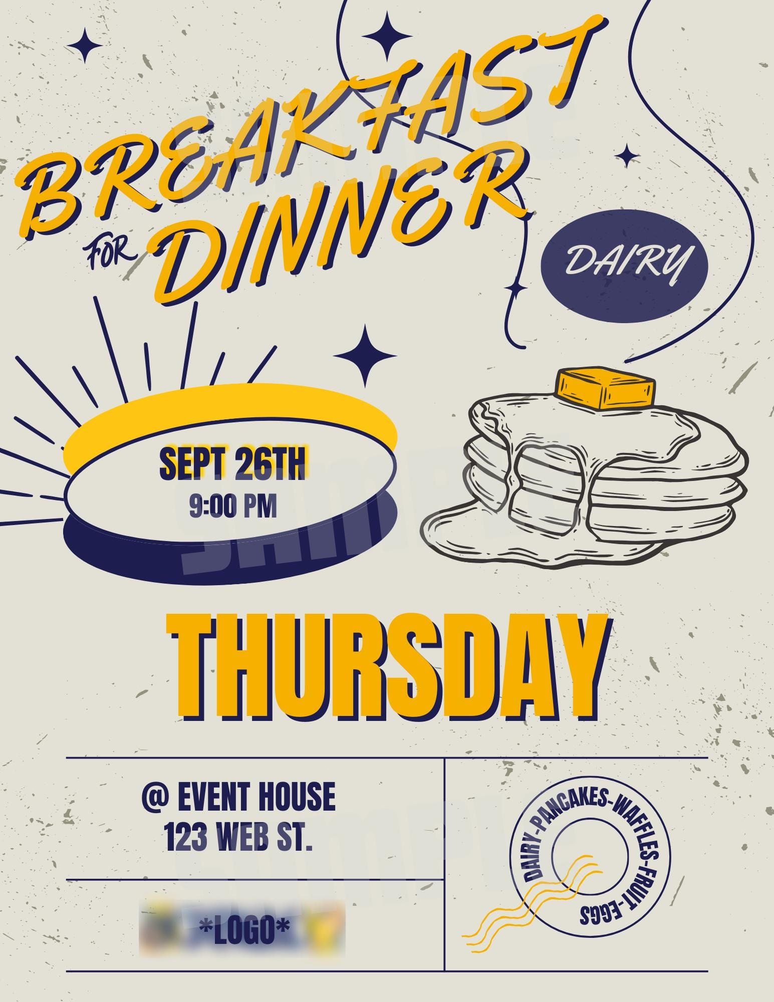 Editable Canva Template | Breakfast for Dinner Flyer | Retro Dairy ...