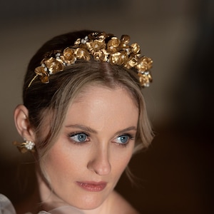 Fiore Golden Athena Crown, Porcelain Flower Crown, Handcrafted Bridal ...